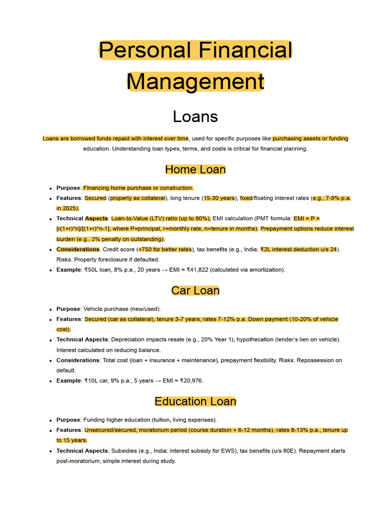 Personal Financial Management Notes | PDF | Loans | Insurance