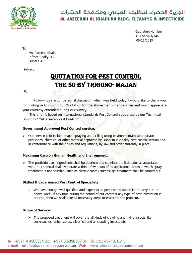 Quotation Pest Control The 50 by Trigono | PDF | Pest Control | Pest ...