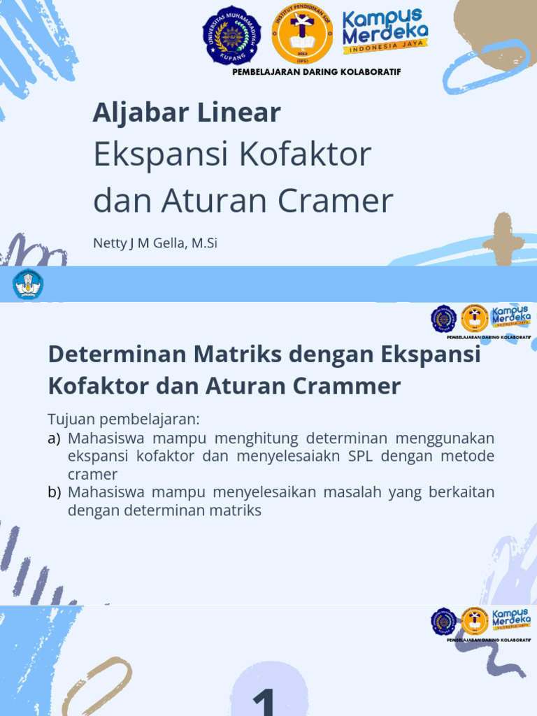 Materi Pertemuan 7 - Ekspansi Kofaktor Dan Metode Cramer | PDF