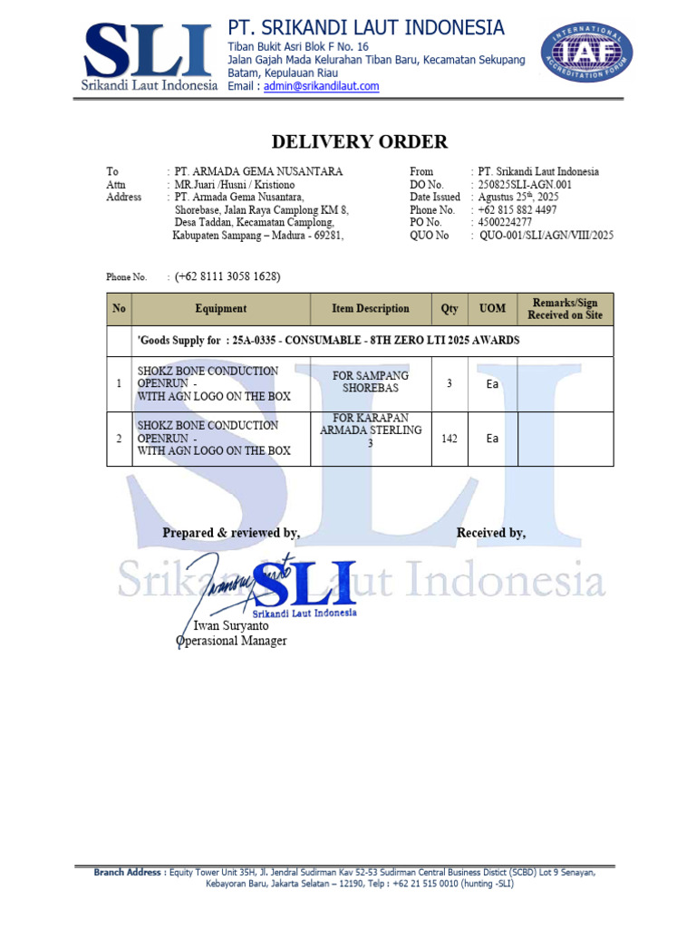 Delivery Order for PT. Armada Gema Nusantara | PDF | Java