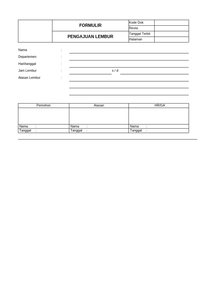 Form Lembur | PDF