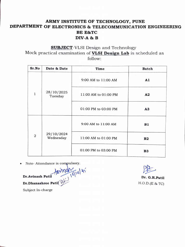 VLSI - Mock Time Table | PDF
