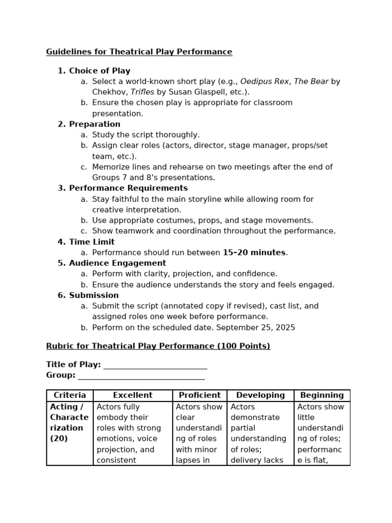 Theatrical Play Performance Guidelines | PDF