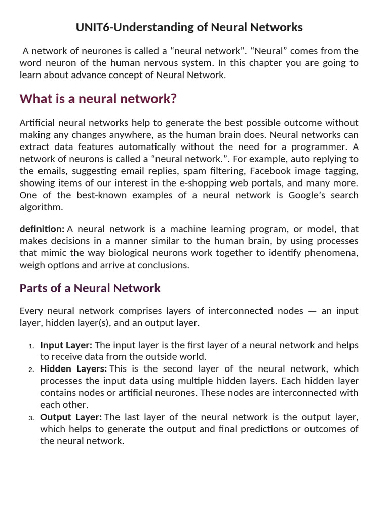 Unit6 Understanding Nueral Network Notes | PDF | Algorithms ...