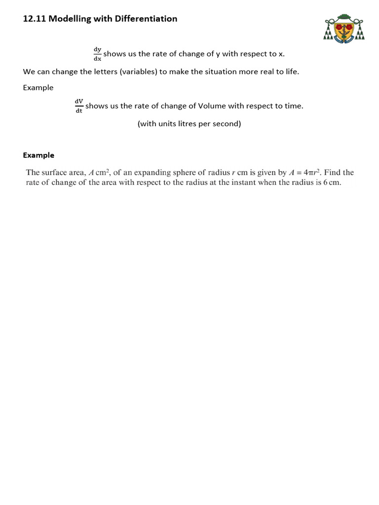 6 Modelling With Differentiation NOTES | PDF