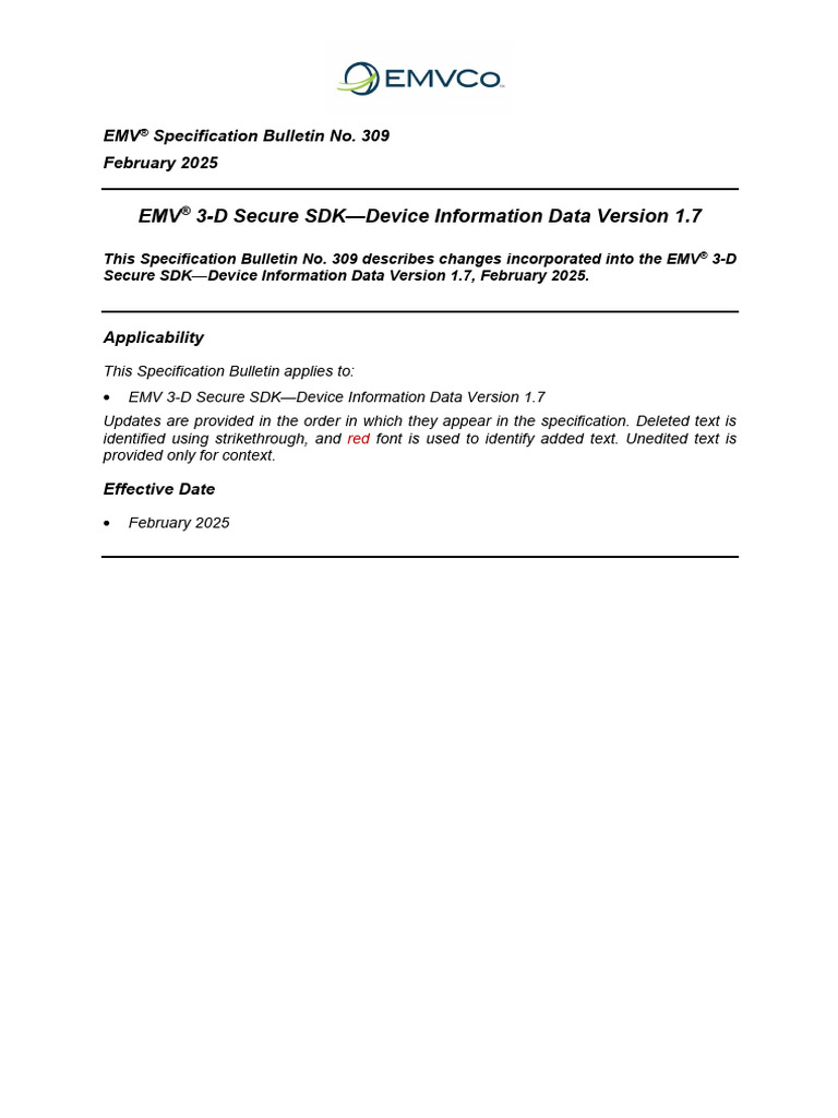 EMV 3DS SB-309 DeviceInfo1.7 2025-Feb-19 | PDF | Emv | Data Type