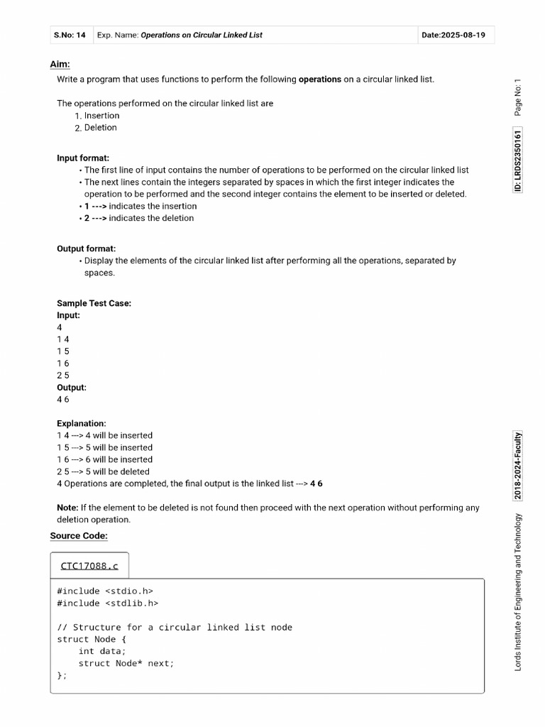Circular Linked List Format Using C | PDF