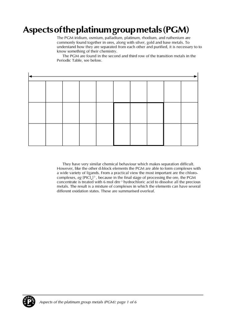 Platinum Group Metals Chemistry Overview | PDF | Palladium ...
