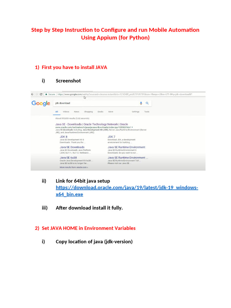 Step by Step Instruction To Configure and Run Mobile Automation Using Appium | PDF | Java ...