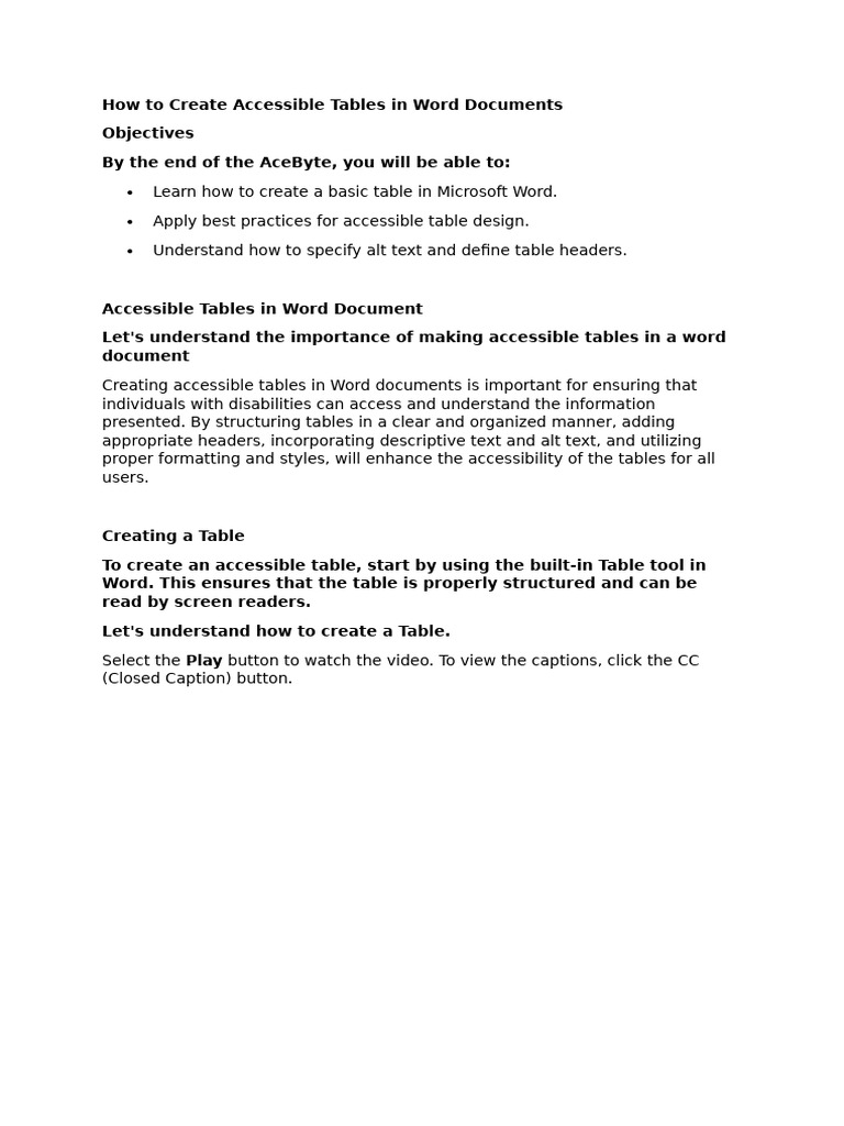 Creating Accessible Tables in Word | PDF | Microsoft Word | Typefaces