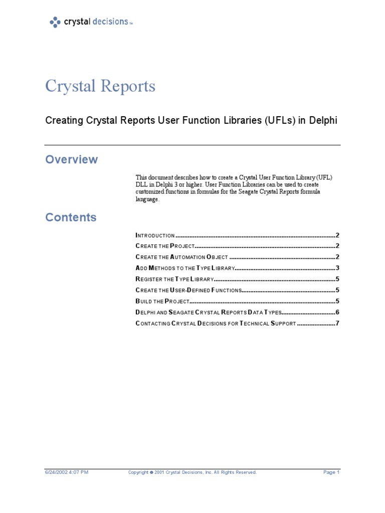 Creating Crystal Reports User Function Libraries (UFLs) in Delphi | PDF ...