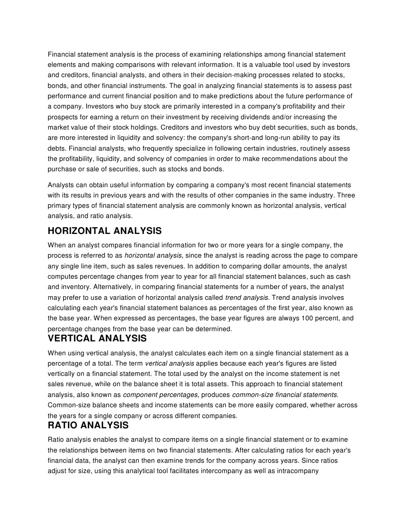 Horizontal Analysis and Vertical Analysis | PDF | Financial Statement ...