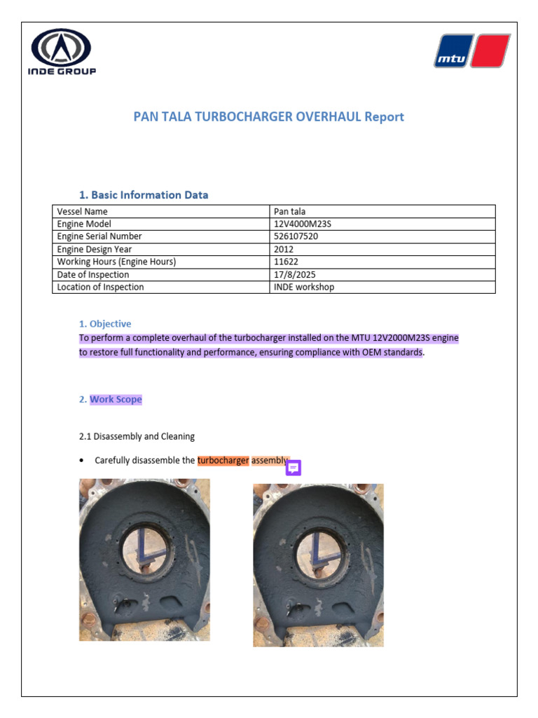 Pan Tala Turbocharger Overhaul Report 25-8 Edit | PDF