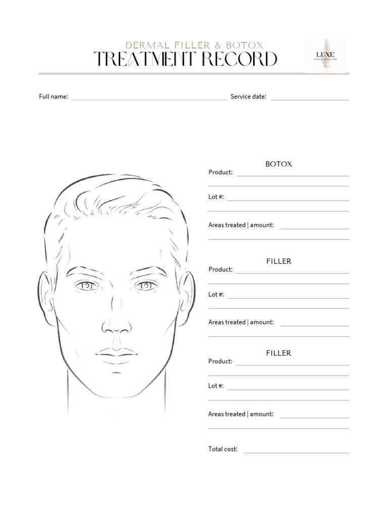Luxe Facesheet Dermal Filler and Neurotoxin Template US Letter Document PDF | PDF | Invoice | Money