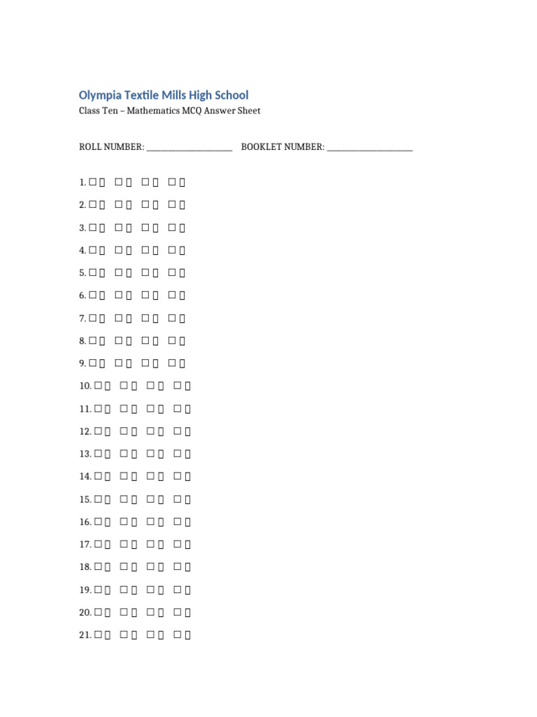 MCQ Answer Sheet 40 | PDF