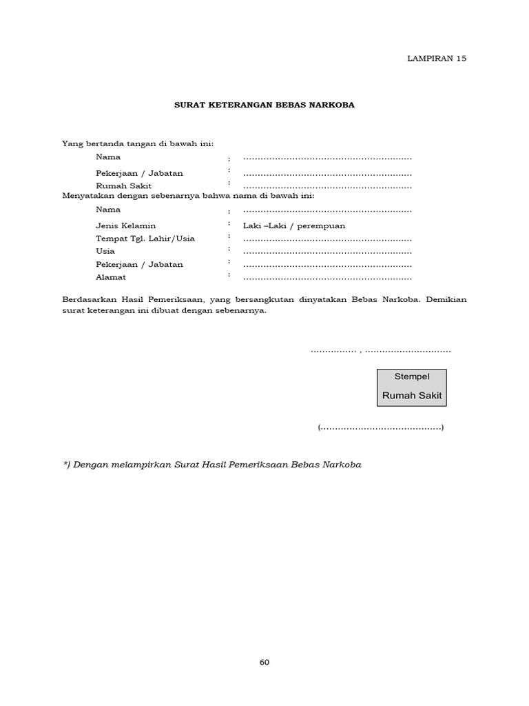Lampiran 15 - Surat Keterangan Bebas Narkoba | PDF