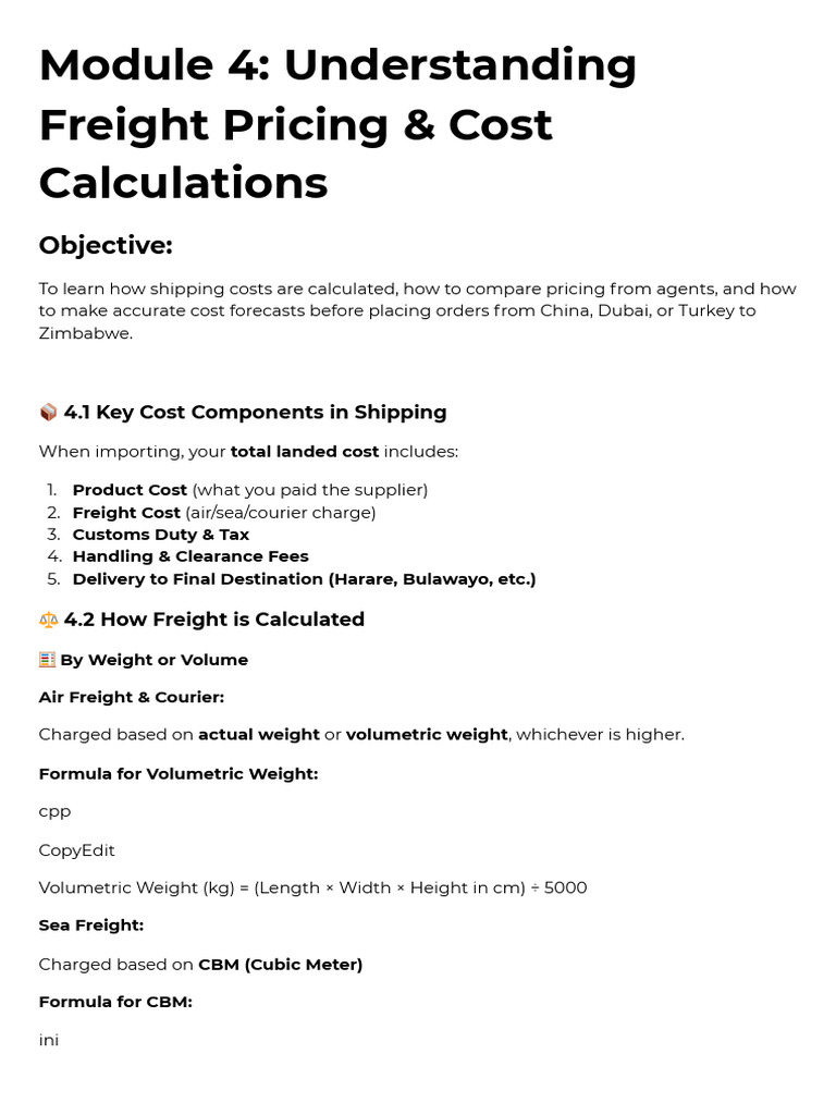 Freight Pricing & Cost Calculation Guide | PDF | Cargo | Freight Transport