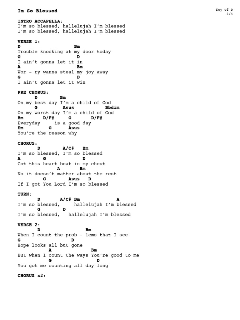 Im So Blessed - Chords in D | PDF