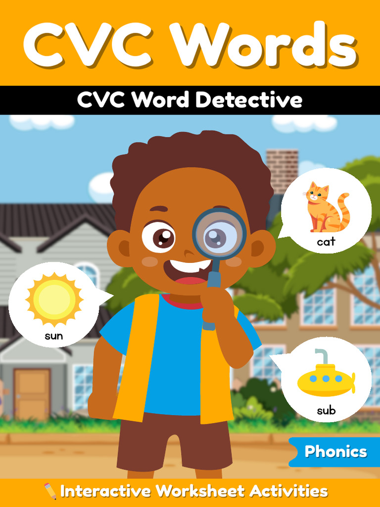 CVC Word Detective Worksheet Activity in Yellow Semi Realistic Cartoon ...