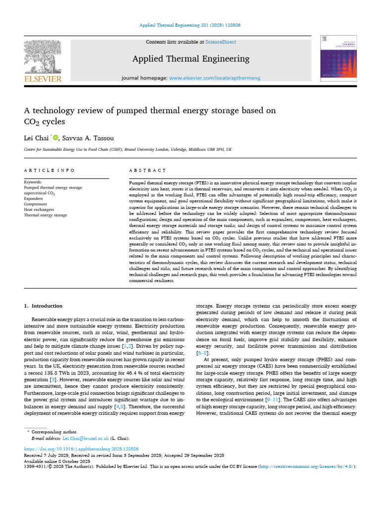 CO2-Based Pumped Thermal Energy Storage Review | PDF | Energy Storage ...