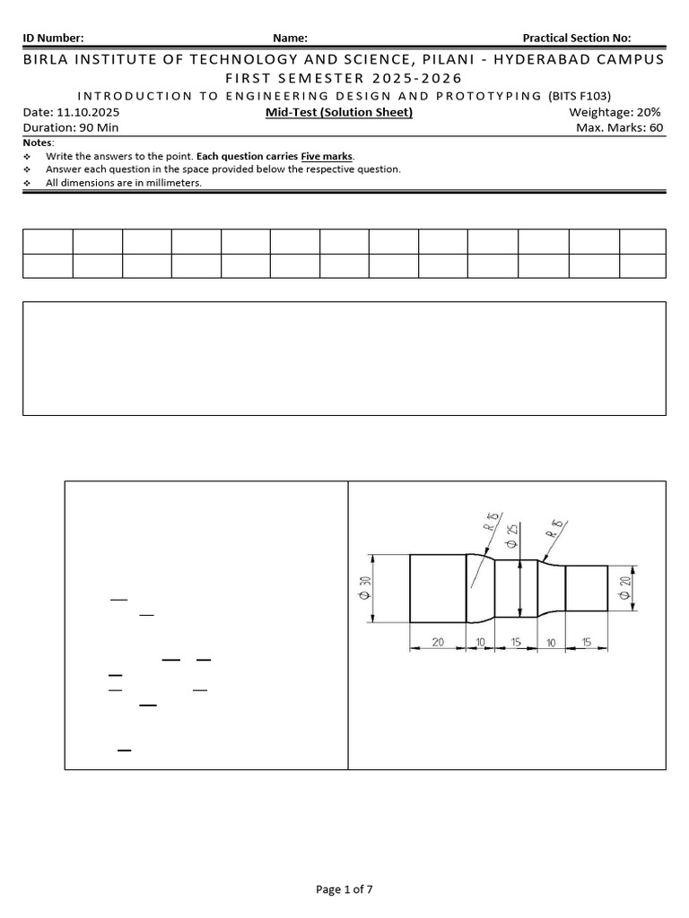 BITS Pilani Engineering Design Mid-Test | PDF | Screw | Steel