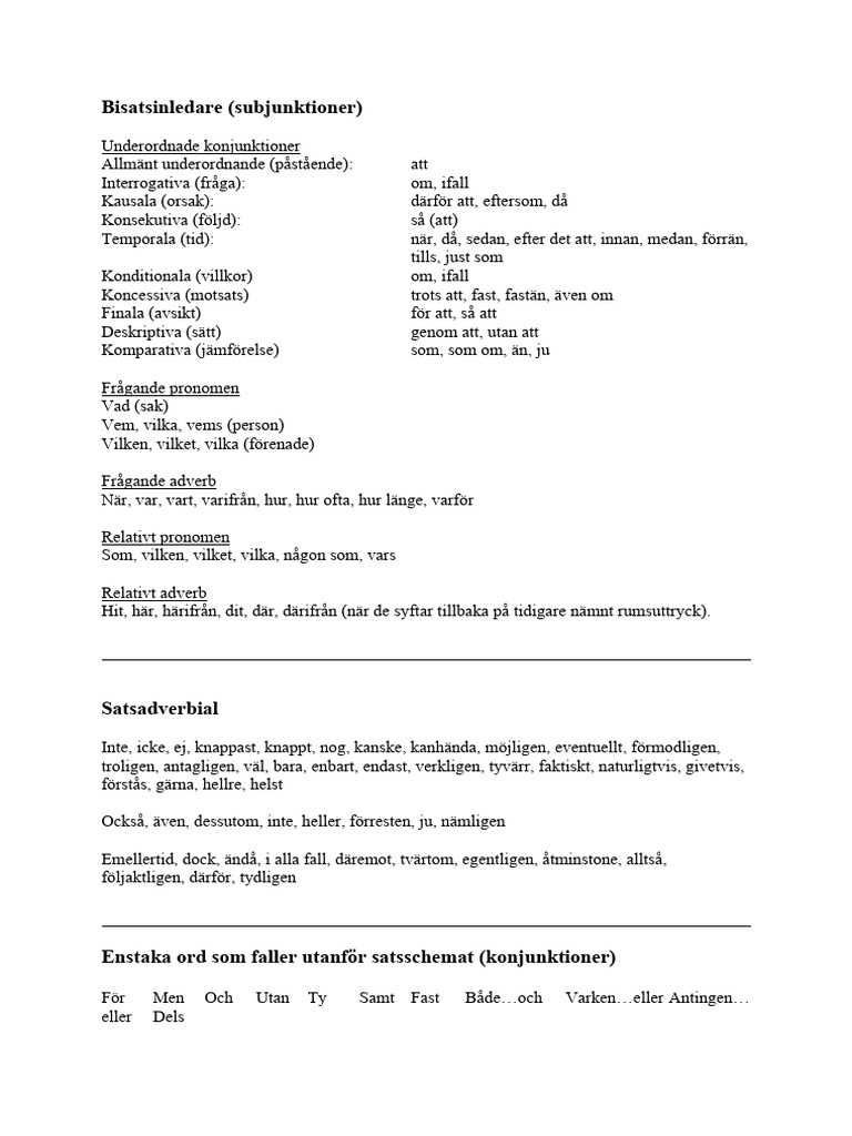 Subjunktion Konjunktion Satsadverb | PDF