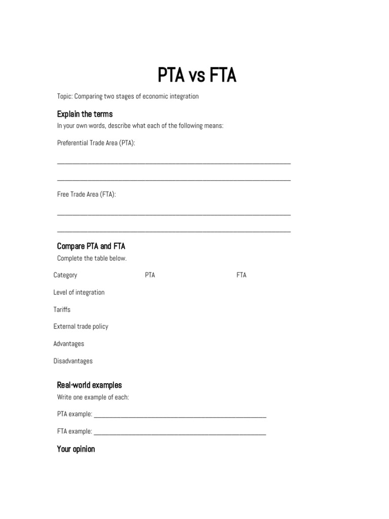 PTA Vs FTA Worksheet | PDF