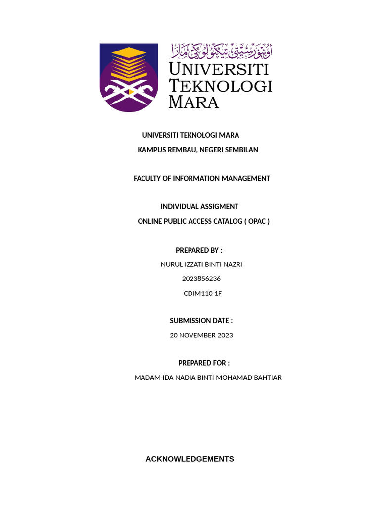 OPAC Guide for UiTM and UniMAP Libraries | PDF