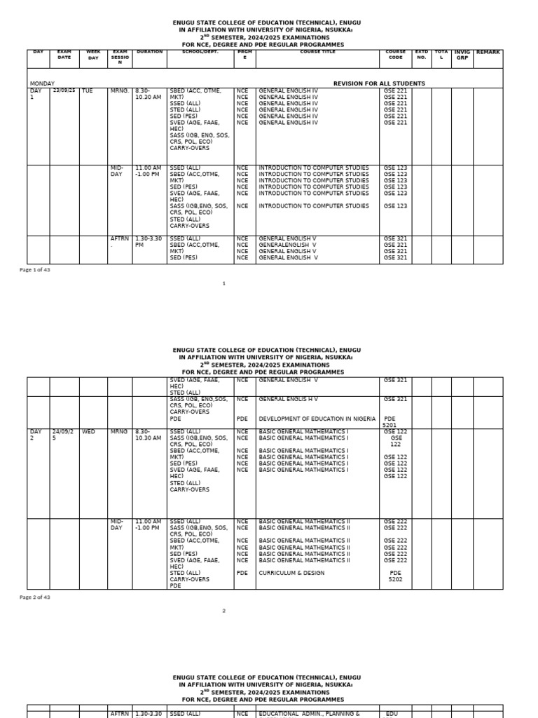 2ND Semester Exam Time Table Revised-4 5 | PDF | Science