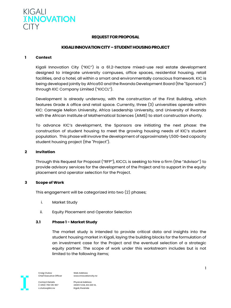 Kic Request For Proposal Student Housing Project | PDF | Due Diligence | Investing