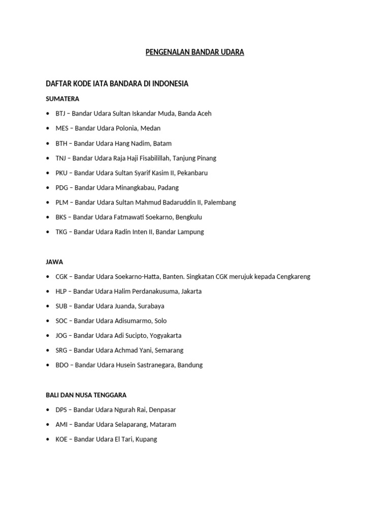 Kode Iata Bandara Di Indonesia | PDF