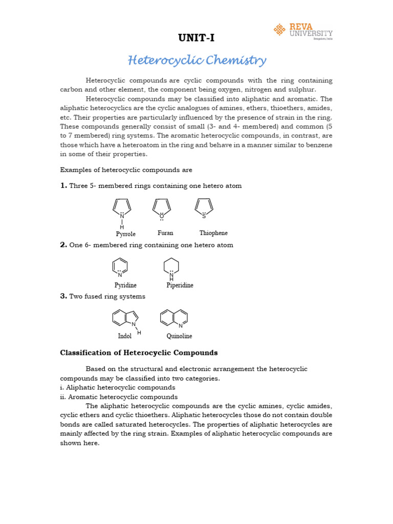 Heterocyclic Compounds Overview | PDF | Heterocyclic Compound | Aromaticity