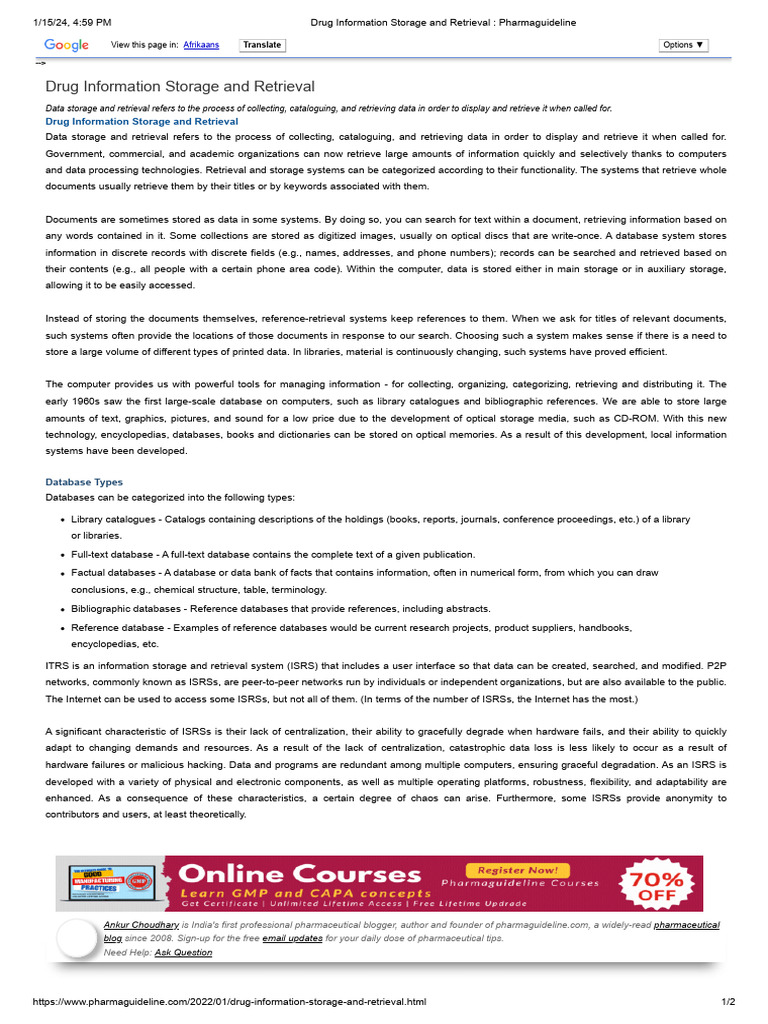 Drug Information Storage and Retrieval - Pharmaguideline | PDF ...