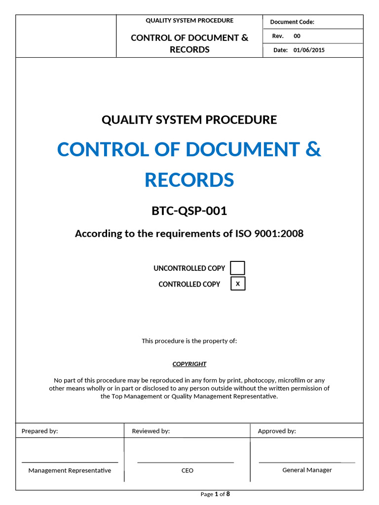 Control of Docs & Record | PDF | Quality Management System