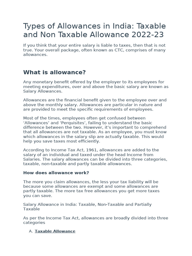 Allowances: Taxable vs Non-Taxable in India | PDF | Cost Of Living | Taxes