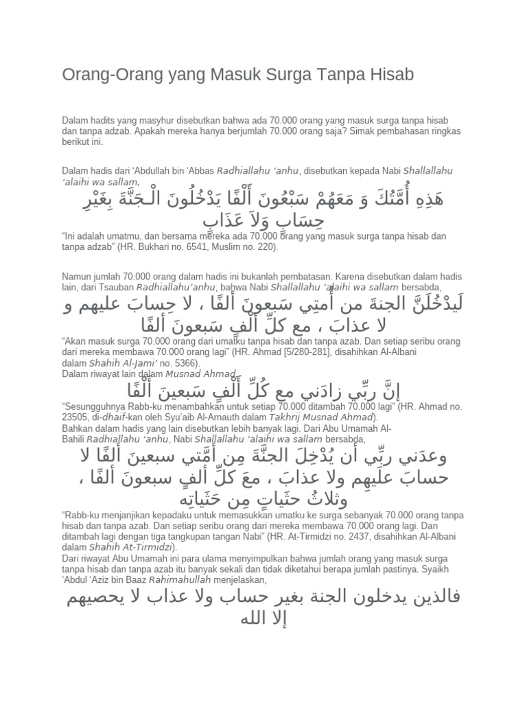 Tugas Aqidah - Surga (Orang-Orang Masuk Surga Tanpa Hisab | PDF