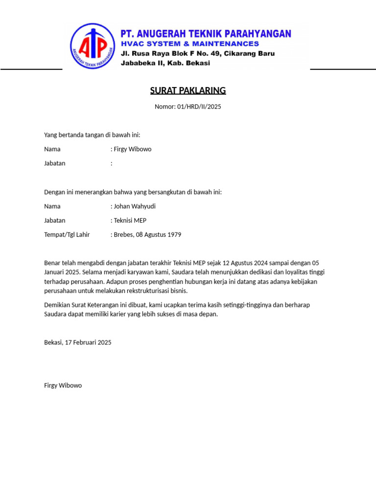 Surat Paklaring | PDF