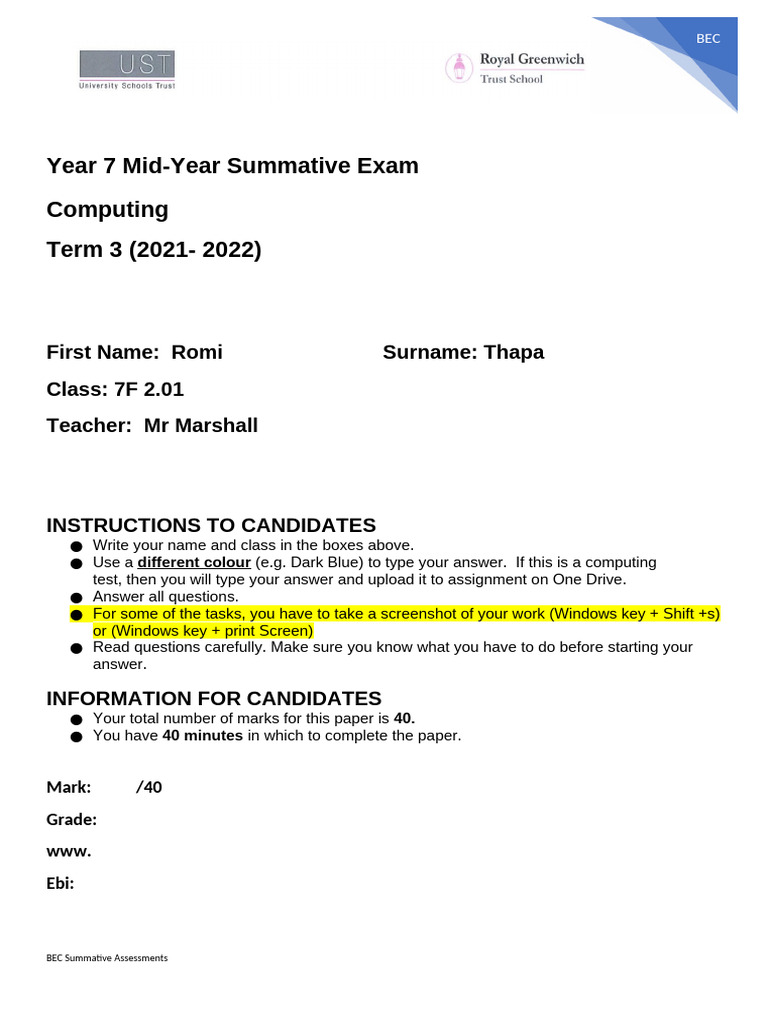 Y7 Summative Assessment | PDF | Microsoft Power Point | Computing