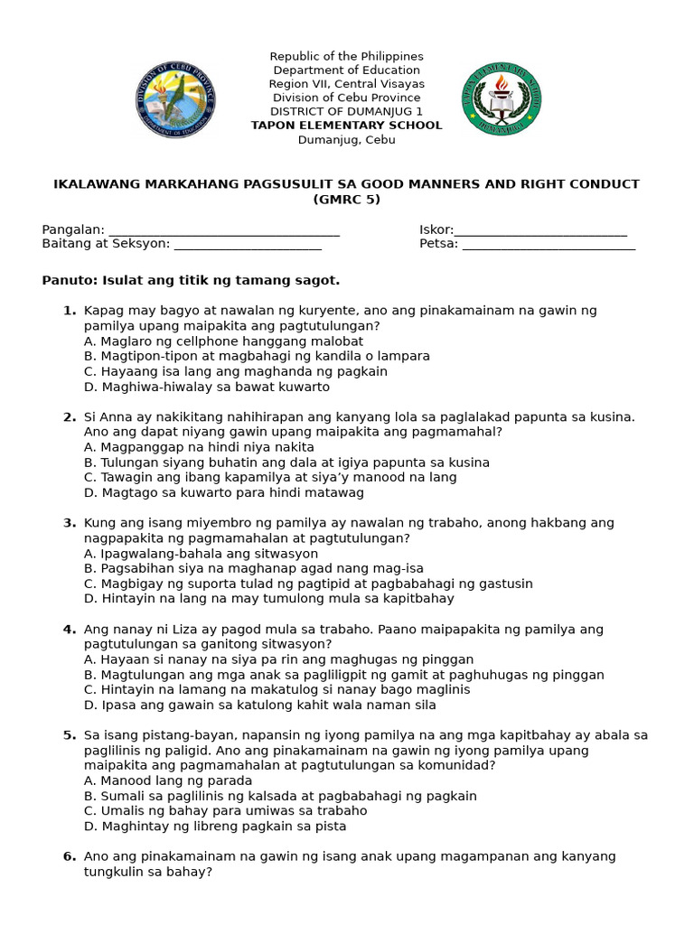 40 Items Q2-G5-Gmrc-Periodical Test | PDF