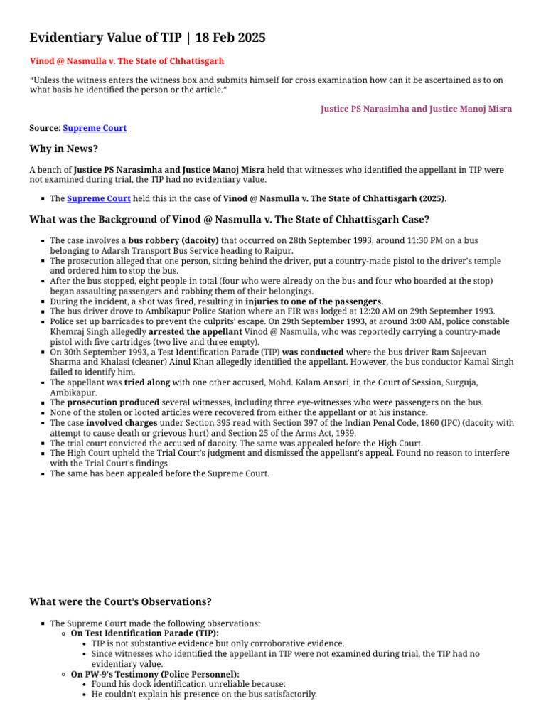 Supreme Court on TIP's Evidentiary Value | PDF | Bail | Criminal Justice