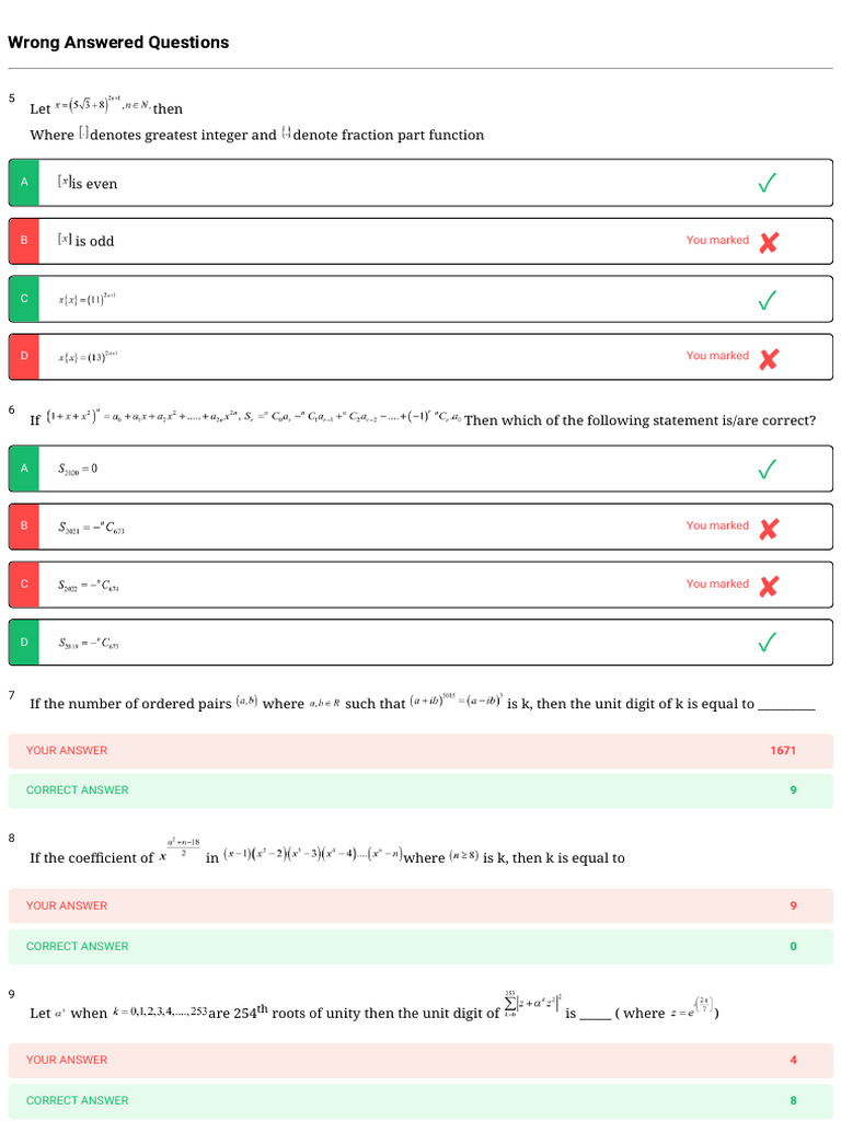 Wrong Answered Questions: You Marked | PDF | Mathematical Analysis ...