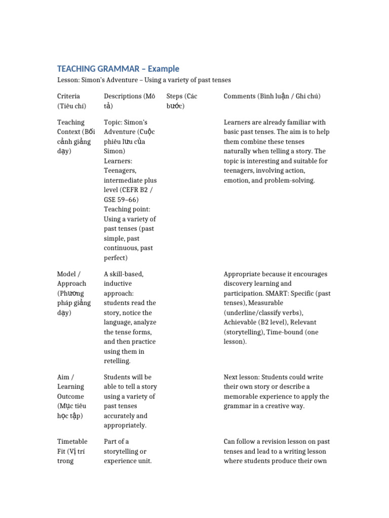 Teaching Grammar Simon Adventure With Steps | PDF | Grammatical Tense | Behavior Modification