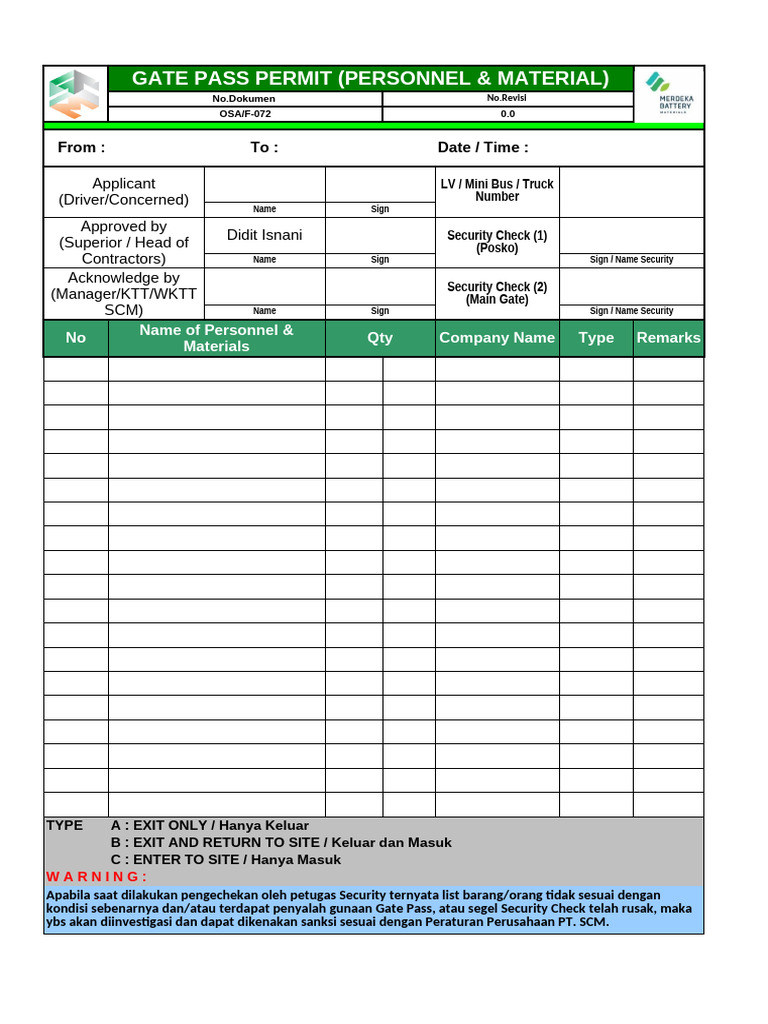 Gate Pass Permit for Personnel & Materials | PDF