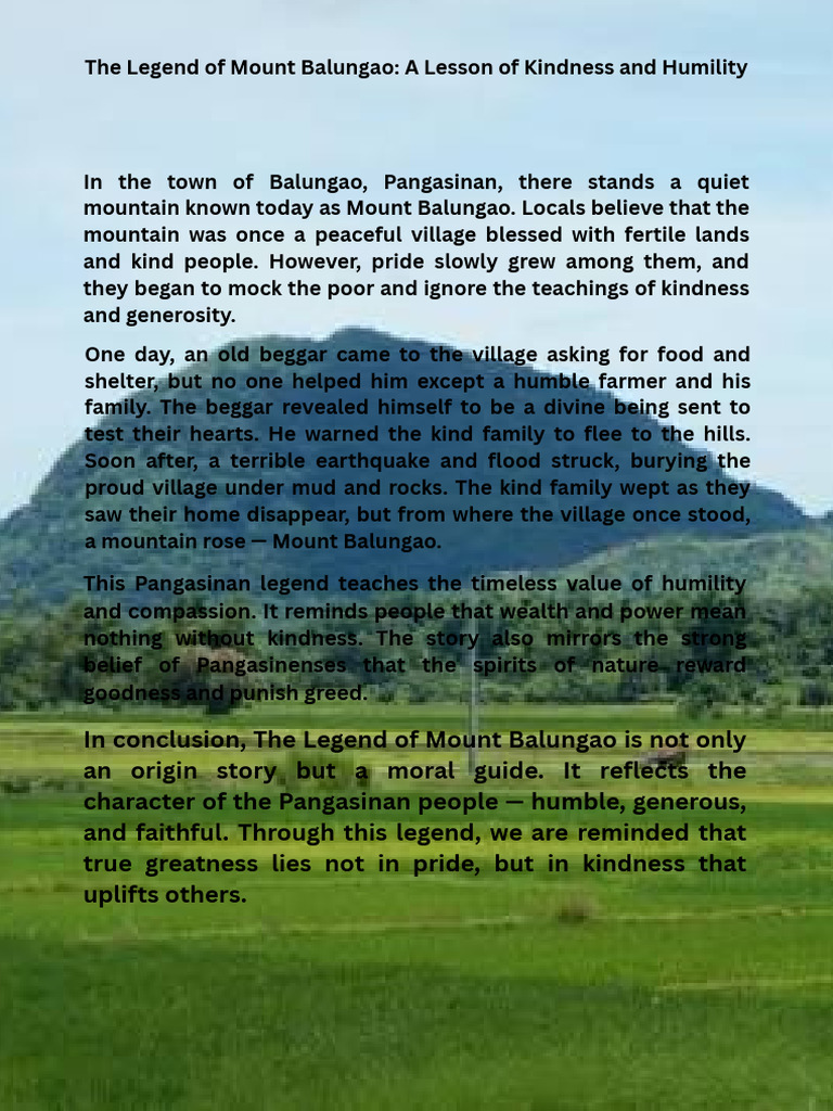 The Legend of Mount Balungao A Lesson of Kindness and Humility ...