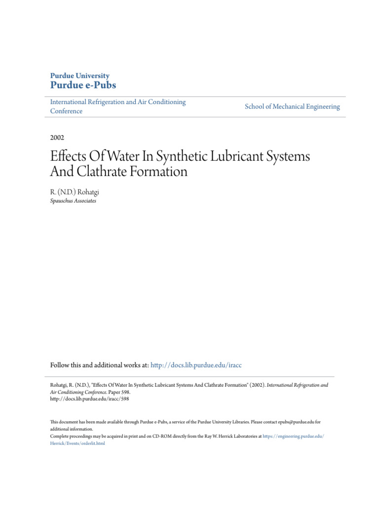 Water Effects in Synthetic Lubricants | PDF | Corrosion | Air Conditioning