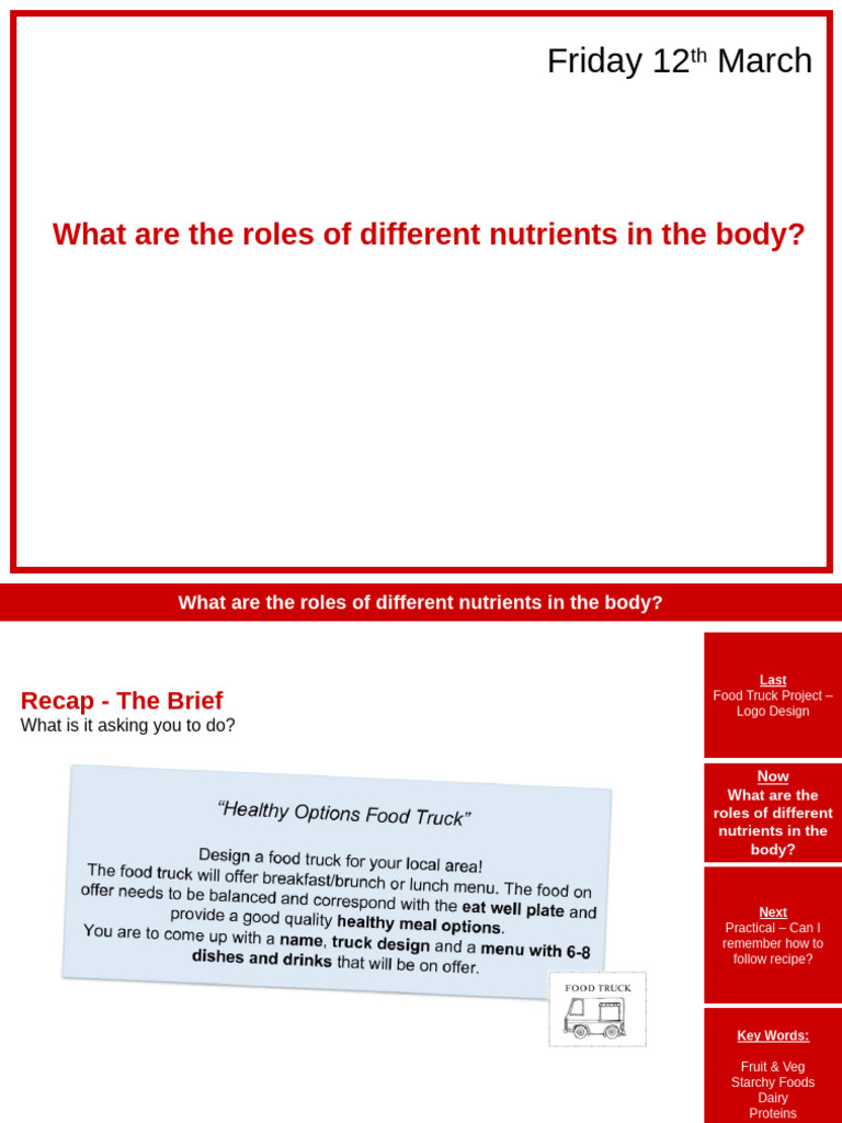 Lesson 03 - Food Truck Project - Nutrients and Eat Well Plate | PDF ...