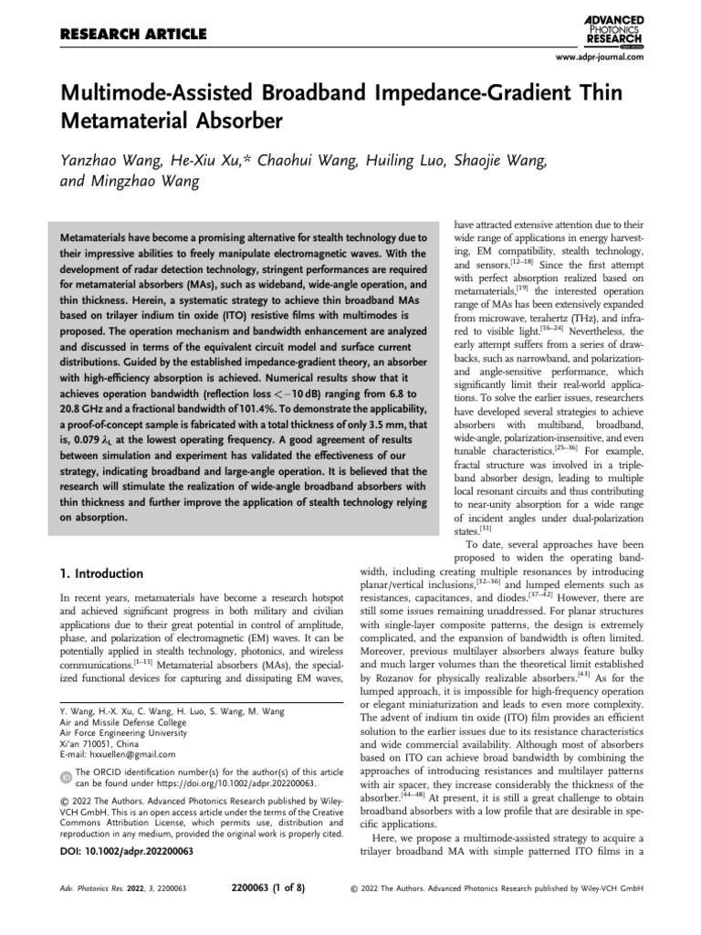 Advanced Photonics Research - 2022 - Wang - Multimode Assisted ...