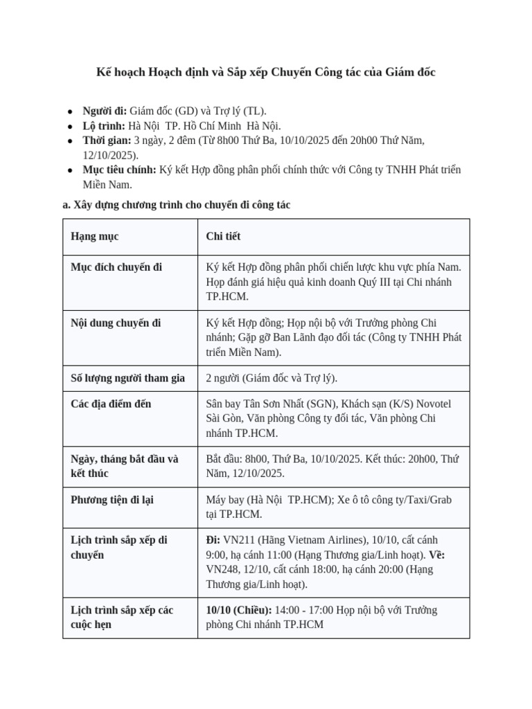 Sắp Xếp Chuyến Đi Công Tác Cho Lãnh Đạo | PDF