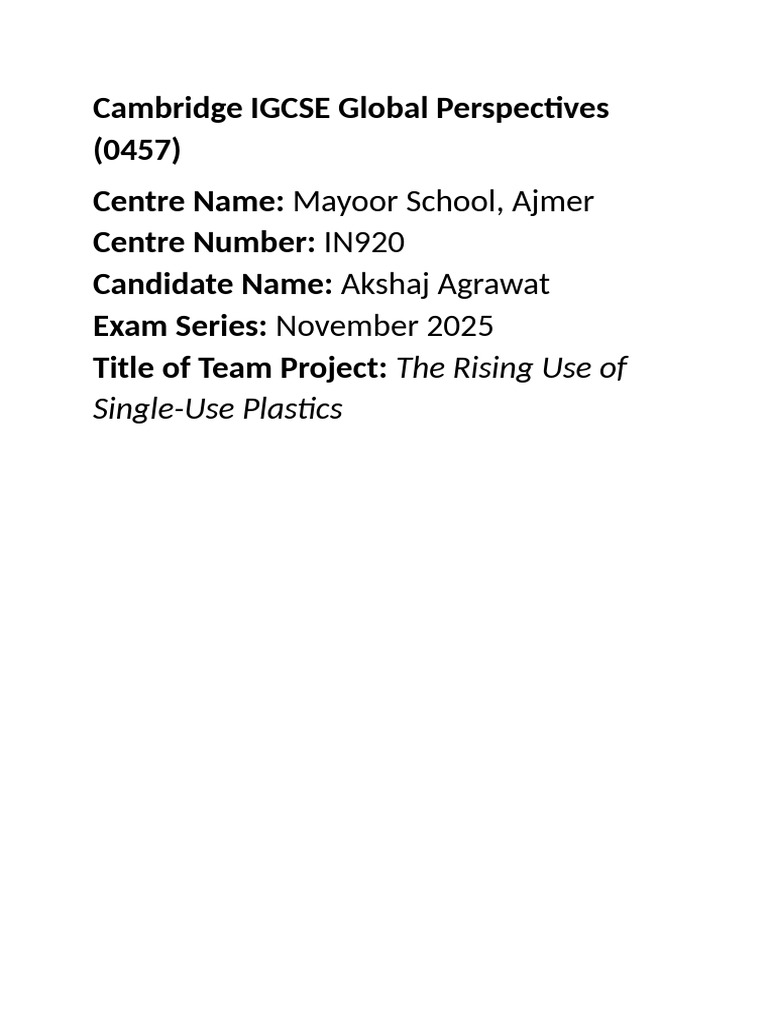 Cambridge IGCSE Global Perspectives | PDF | Plastic | Economy And The ...