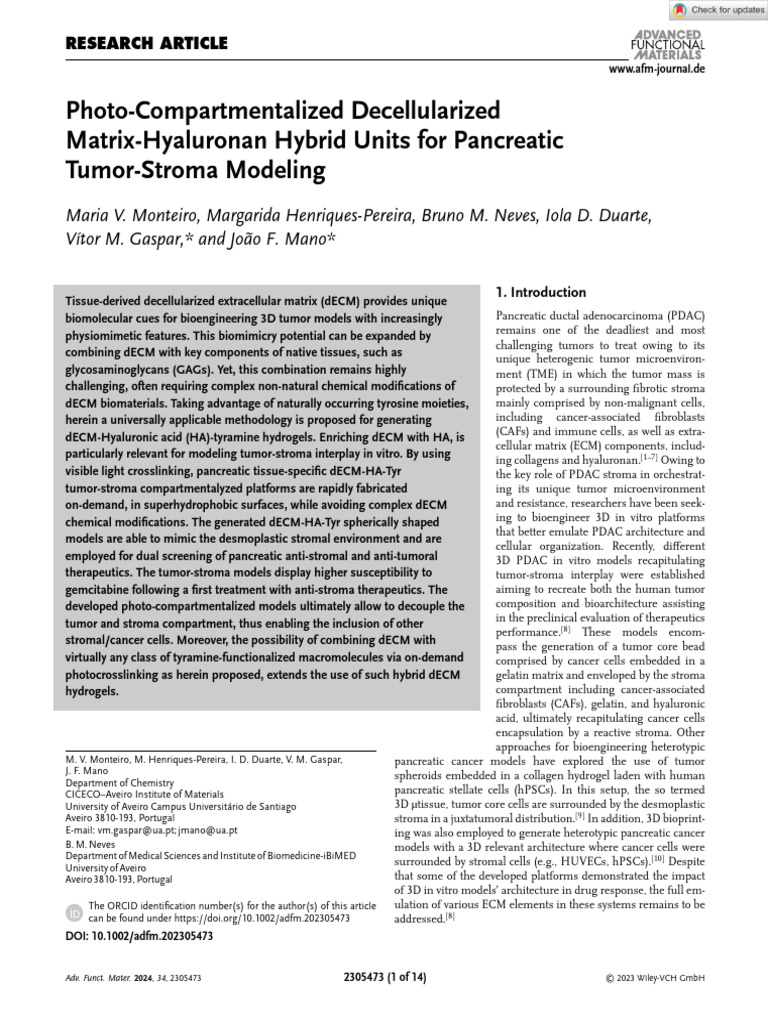 Adv Funct Materials - 2023 - Monteiro - Photo Compartmentalized Decellularized Matrix Hyaluronan ...